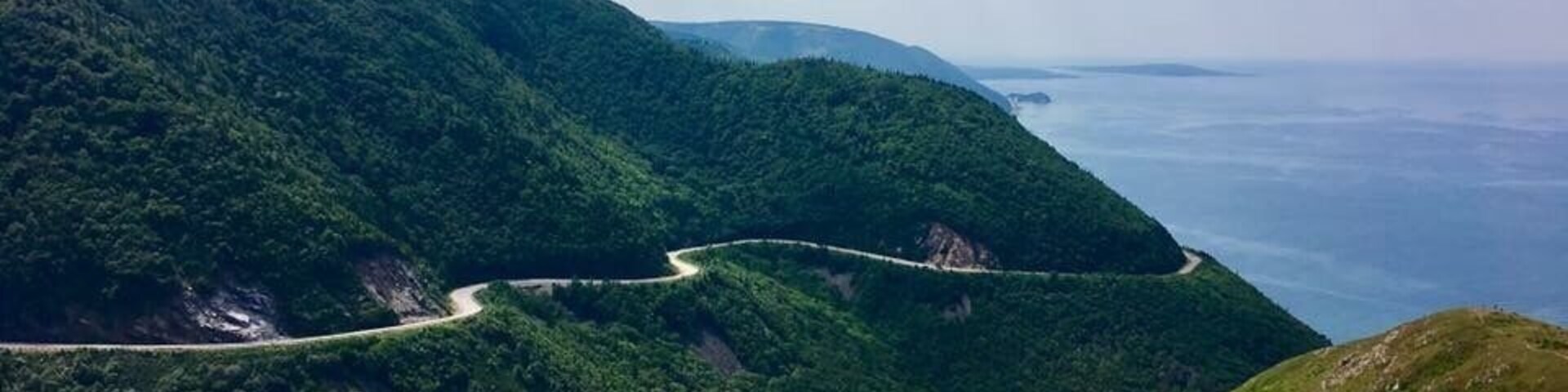 The view from the lookout at the end of the Skyline Trail, overlooking the Cabot Trail on Cape Breton Island, Nova Scotia.