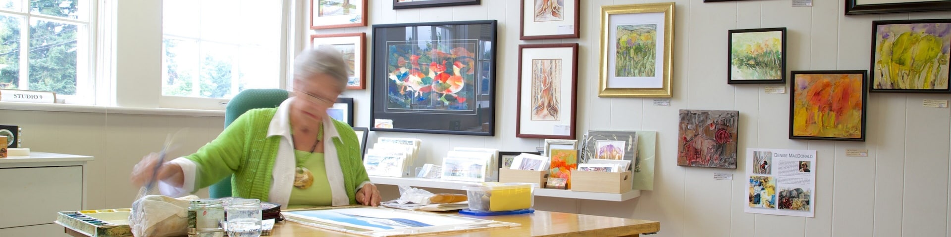 The Old School House Arts Centre featuring interior views and art as well as an individual femail