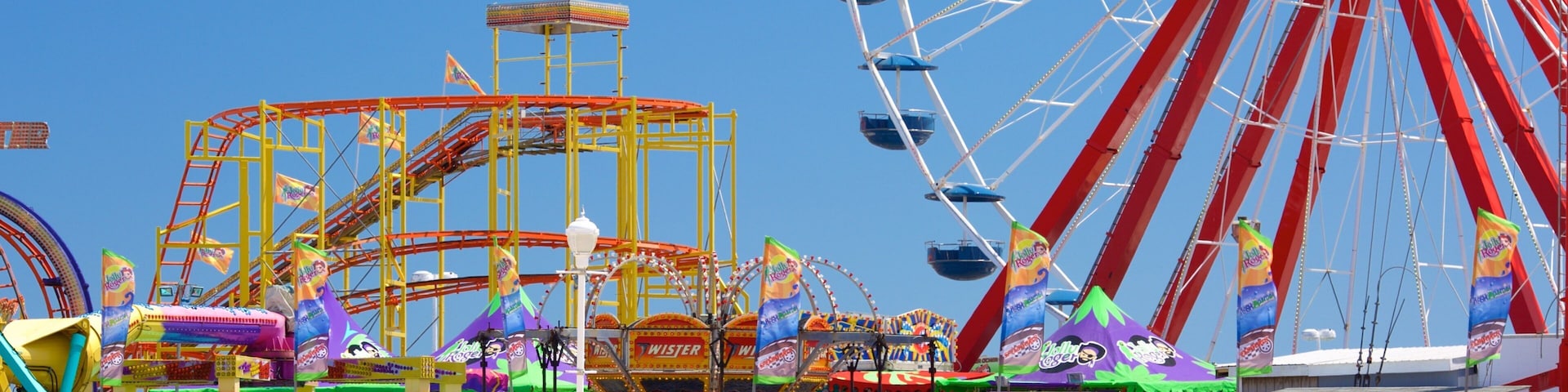 Ocean City Boardwalk featuring rides