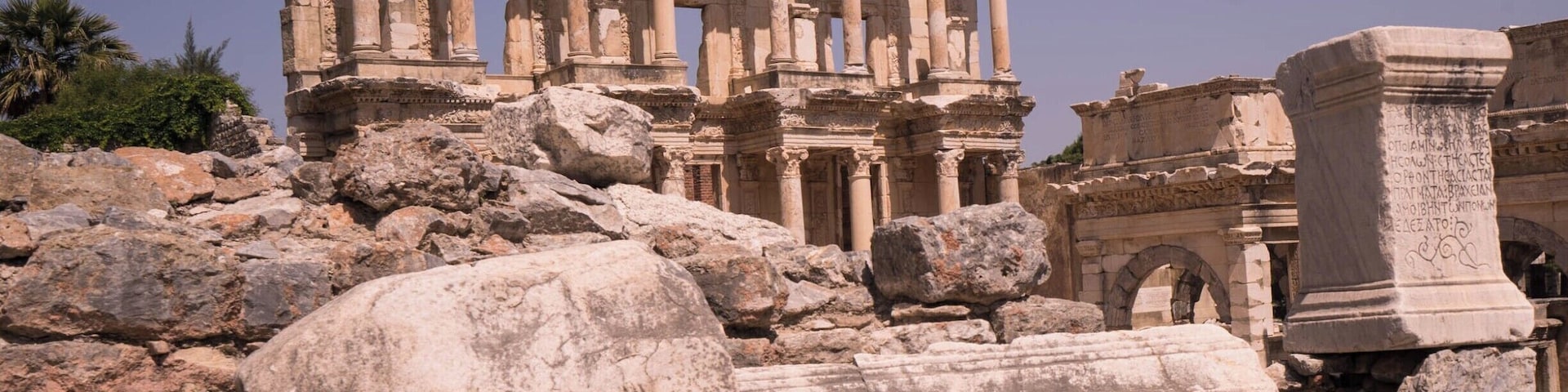 Library of Celsus, built in 114-117 AD
The city was first a Greek city about 1000 BCE, but the Romans turned it into the chief port on the Aegean.
Ephesus is one of the greatest and most preserved ruins in the Mediterranean.  If you go early it's not too hot and not too crowed.  It is one of the major tourist stops in Turkey,  but it's still worth a visit.