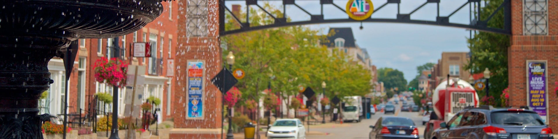 Carmel Arts and Design District which includes signage and a fountain