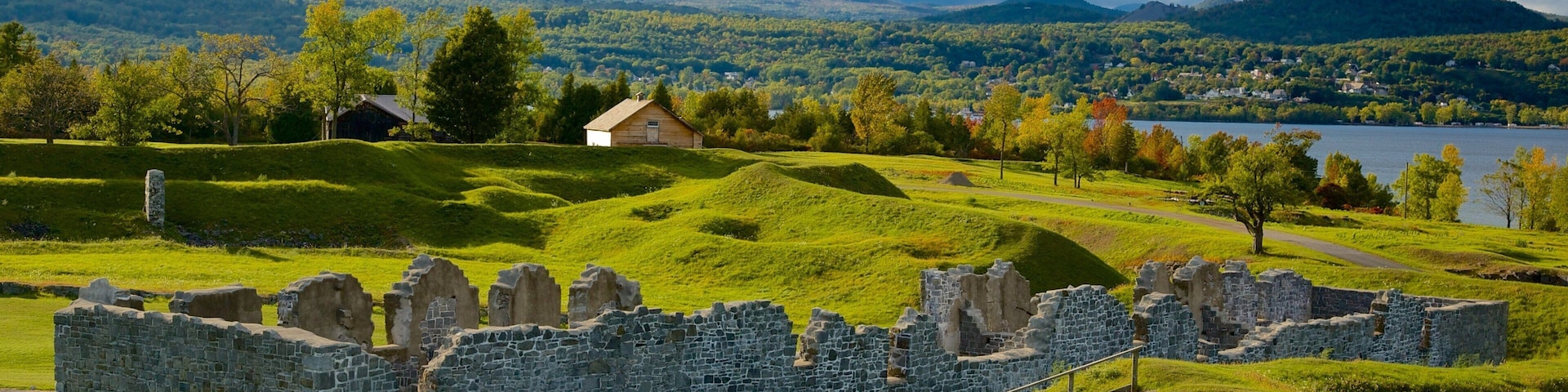 Crown Point State Historic Site featuring military items, a garden and a ruin
