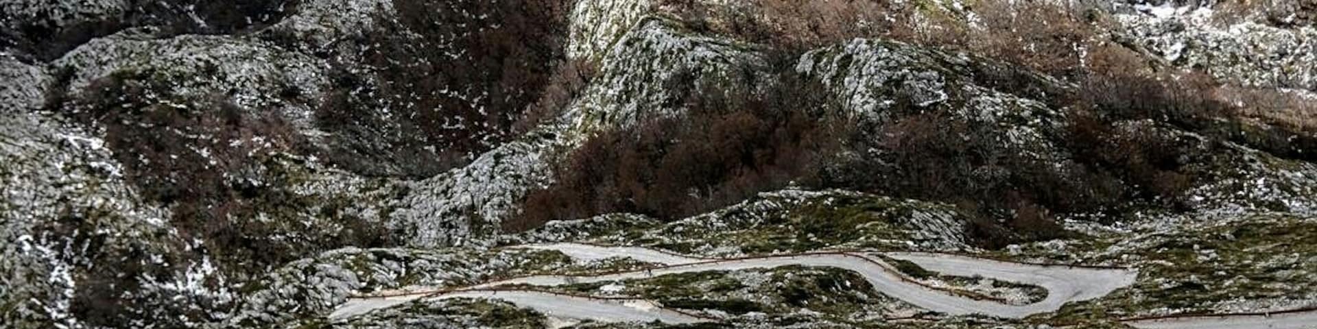The view of the crazy, curvy road leading to the top of Sv. Jure. It is the highest mountain road in Croatia and a three hour drive from Dubrovnik. It is a park of beautiful views and trails.