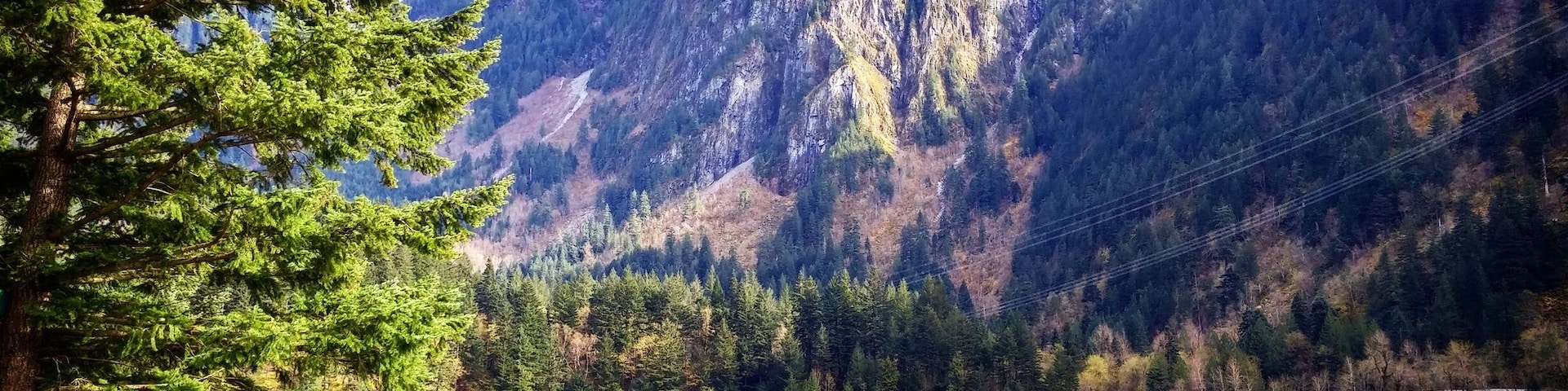 Along the Fraser Canyon. Just as you leave Yale there is a small hidden road crossing the train tracks that allows you to get close to the Fraser Canyon and has a few places to park along the side of the road if you choose to explore the area.