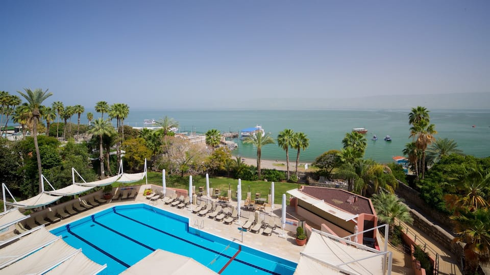 Tiberias Old City featuring general coastal views, a hotel and a pool