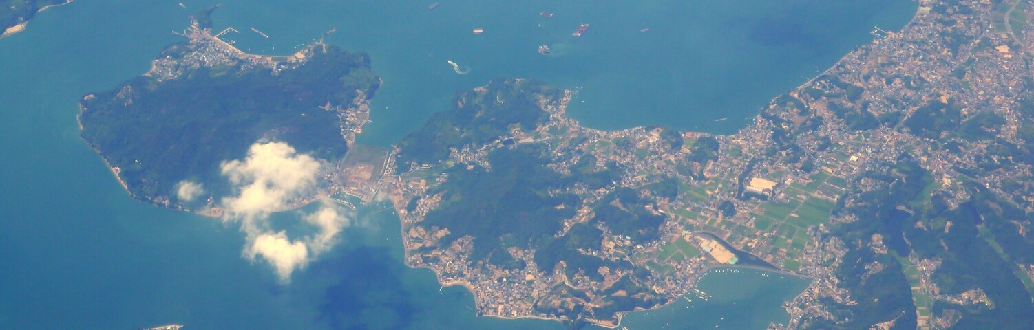 Downtown of Fukuyama in the back and Onomichi in Hiroshima Prefecture Japan.