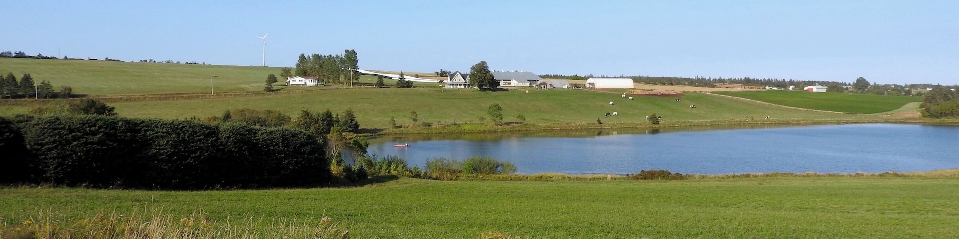 Rolling hills and pristine farms.