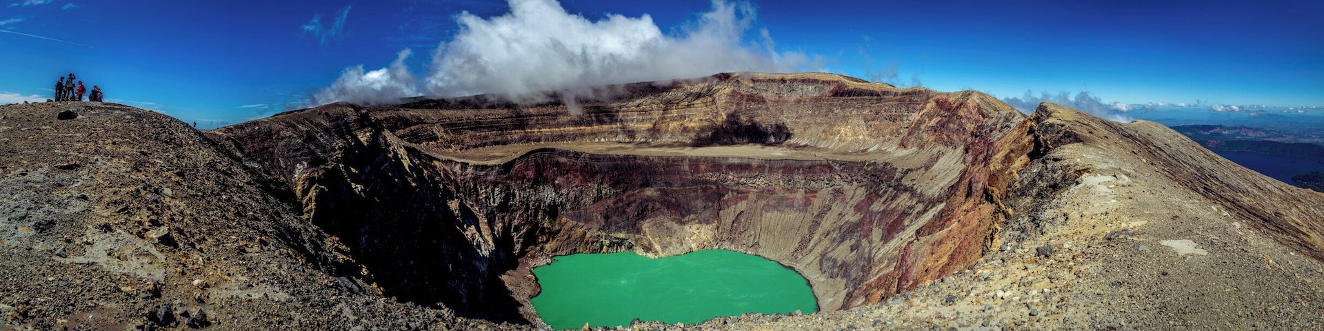 Looking into the sulfur lake at the bottom of the Santa Ana's crater.