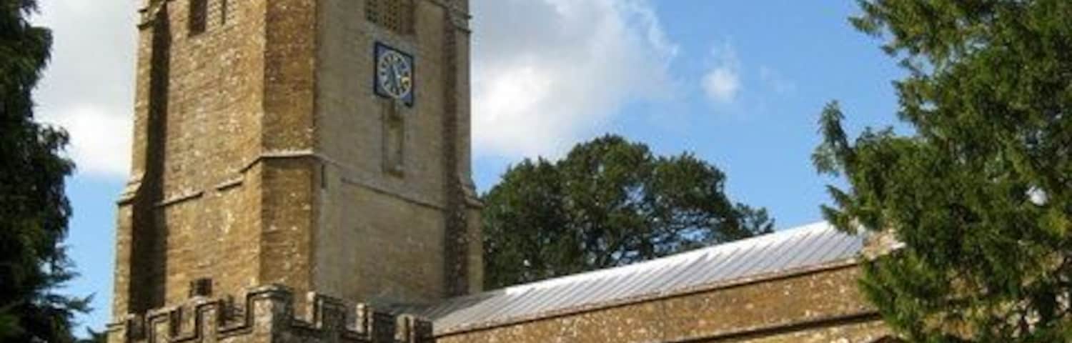 West tower, south porch and part of the nave of St George's parish church, Hinton St George, Somerset, seen from the southeast