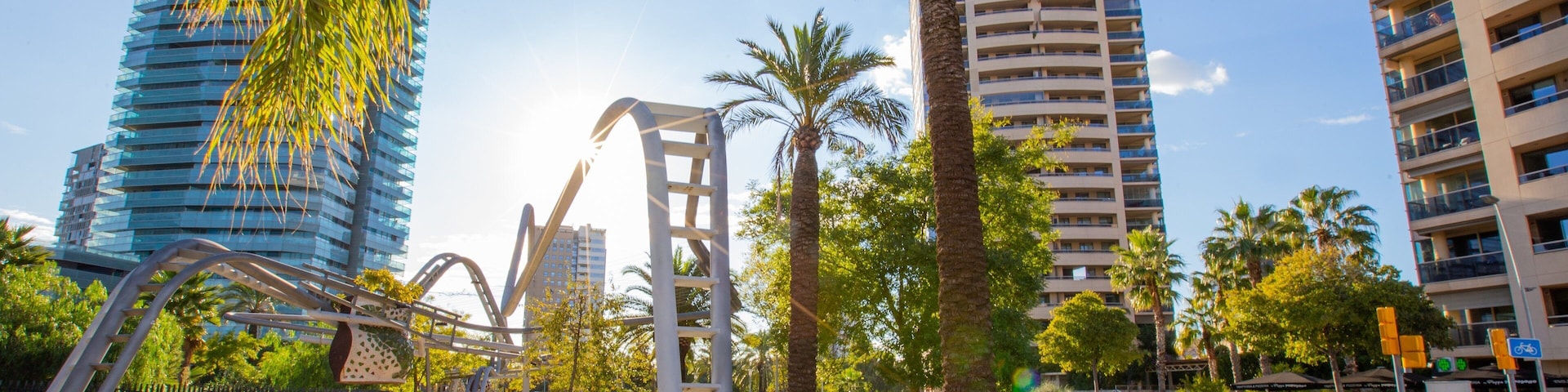 Diagonal Mar i el Front Maritim del Poblenou featuring a sunset