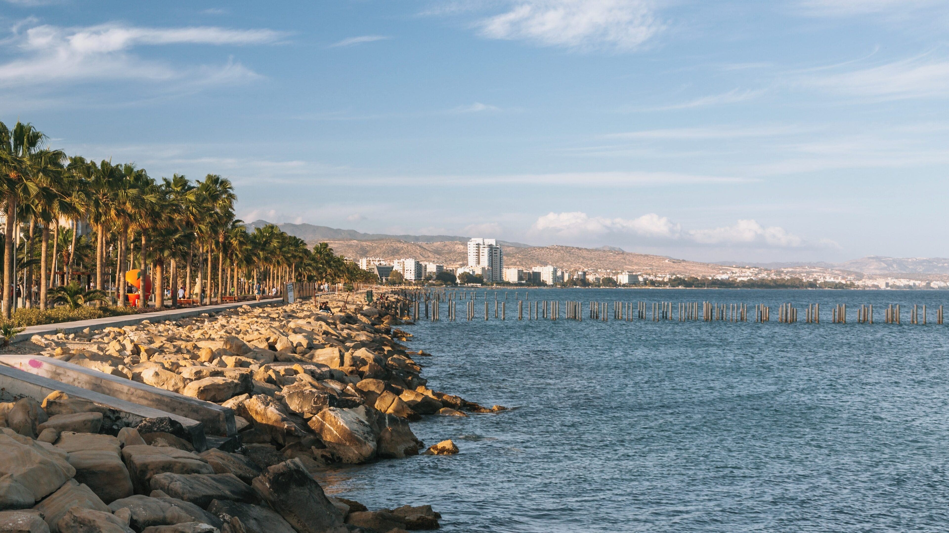 Scenic view of seafront promenade along the Old Town in Limassol, Cyprus showcasing coastal beauty and leisure activities