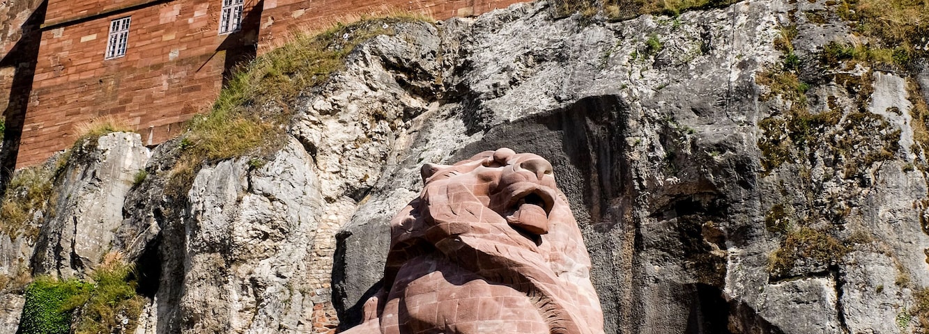 Overlooking the City of Belfort is the famous Lion. It is a monumental sculpture
of 22 metres long and 11 metres high by Frédéric Auguste Bartholdi, sculptor of the Statue of Liberty,
The lion symbolizes the heroic French resistance during the Siege of Belfort, a 103-day Prussian assault from December 1870 to February 1871.