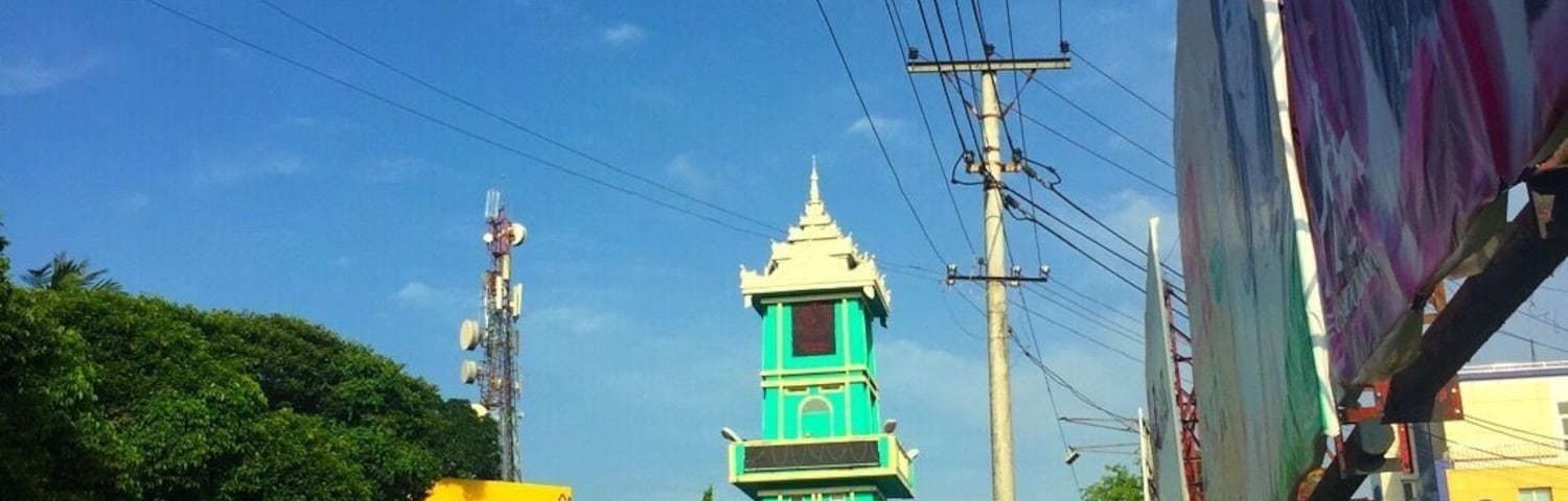 The clock tower with the circle way as middle of town ,