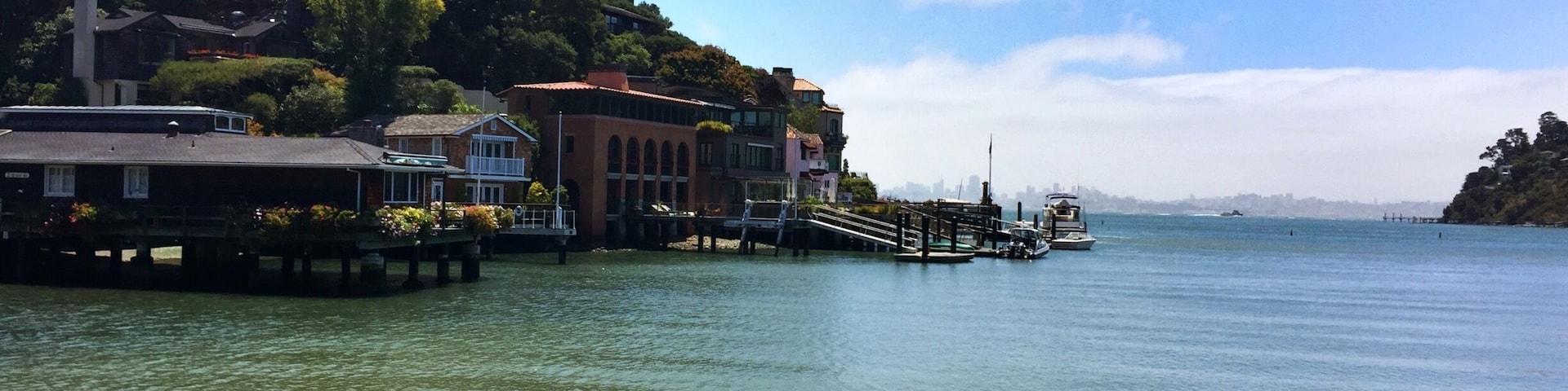 Tiburon is a charming village just over the Golden Gate Bridge from San Francisco. There are great views of the city over the bay.