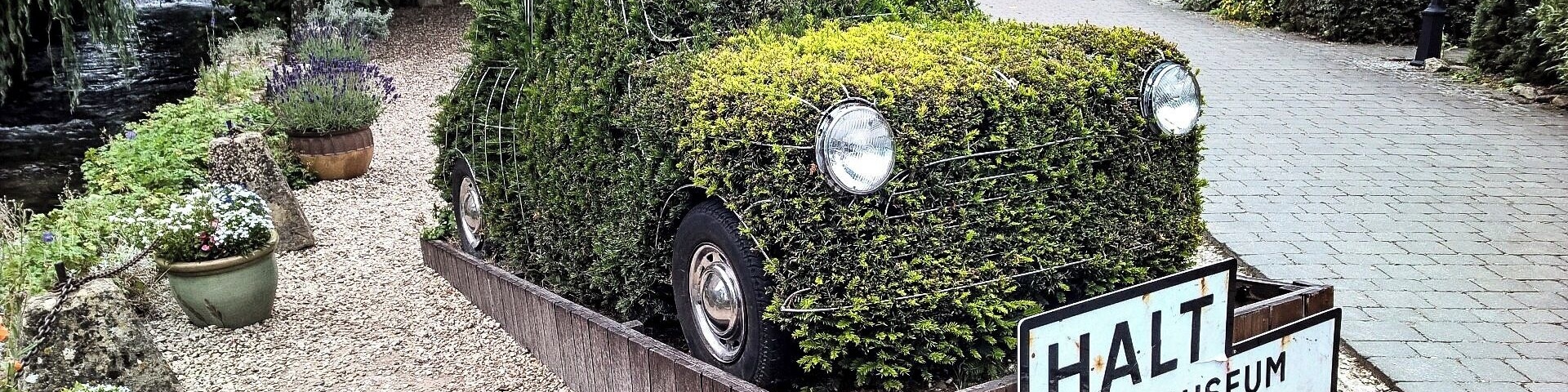 Very cool town in the Cotswolds. This car is at the entrance to the car museum in Bourton on The Water.