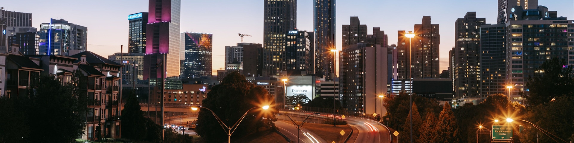 Downtown Atlanta featuring a city, night scenes and landscape views