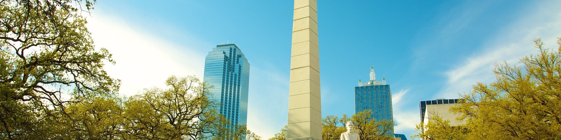 Dallas which includes a garden, a monument and skyline