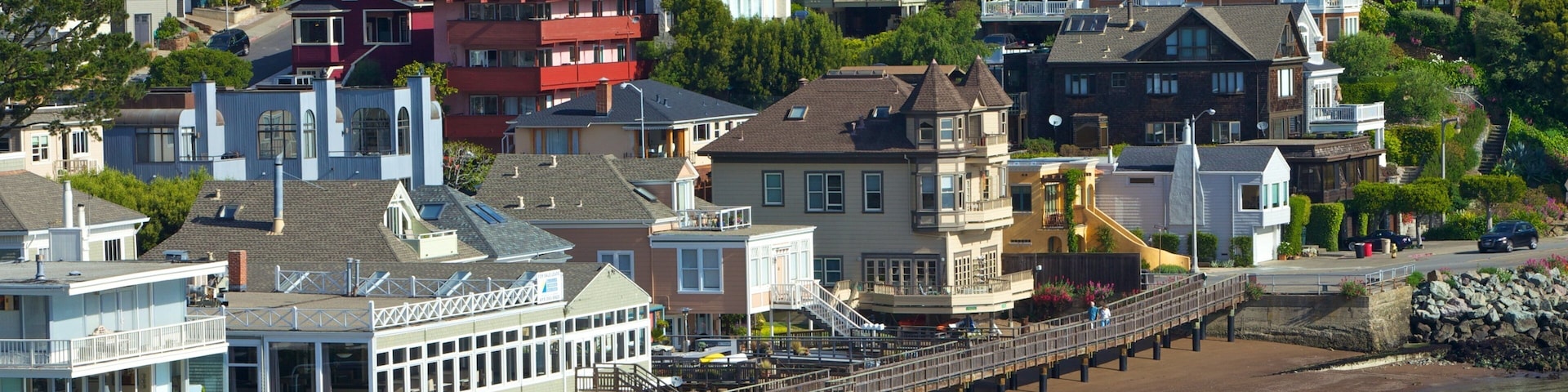 Scenic view of Sausalito waterfront homes showcasing coastal charm and tranquility
