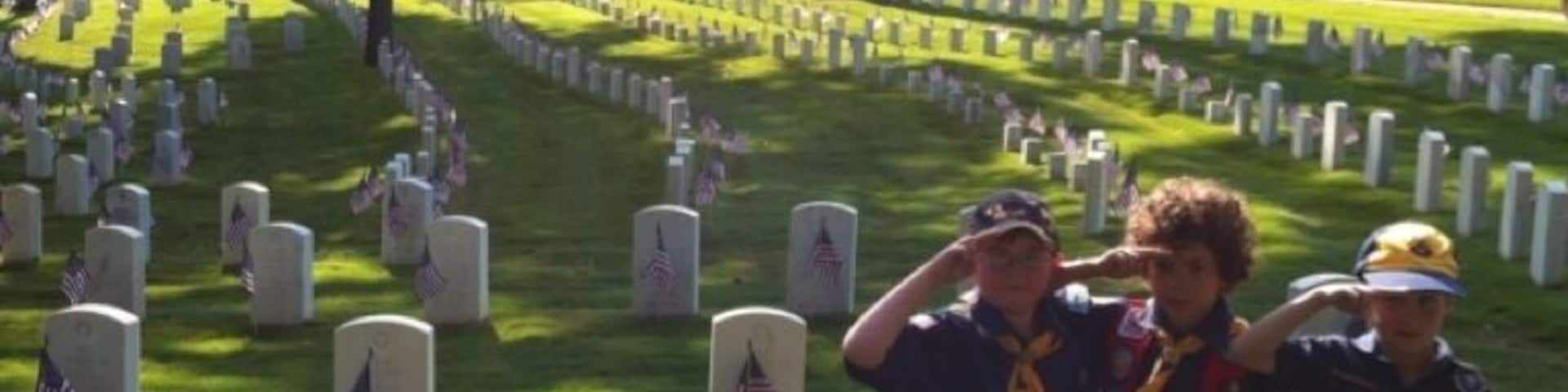 Marietta National Cemetery. Our scouts helped place flags on the 18,000 grave sites for Memorial Day.