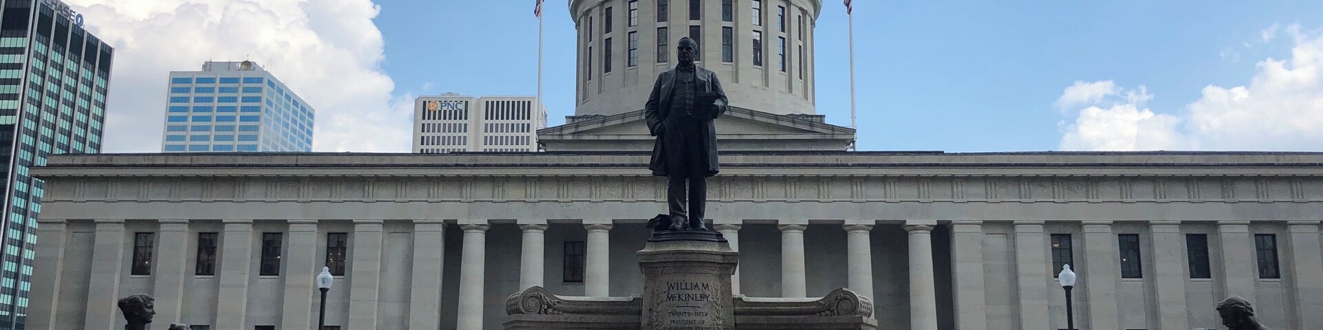 Completed in 1861 the Ohio Statehouse is one of the few that does not have a dome. The statue was placed in 1906 to honor William McKinley, former Ohio Governor and US President.