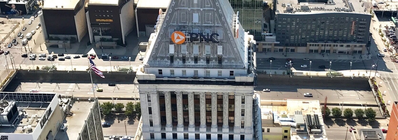 Looking down on Cincinnati’s PNC building from the top of the city’s 2nd tallest building - Carew Tower